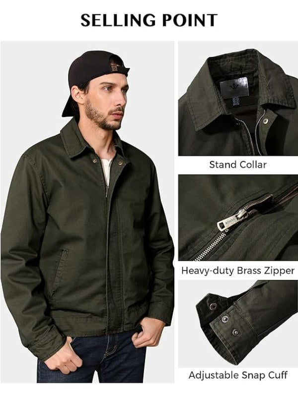 Men's Canvas Utility Work Wear Lightweight Casual Military Jacket – WenVen