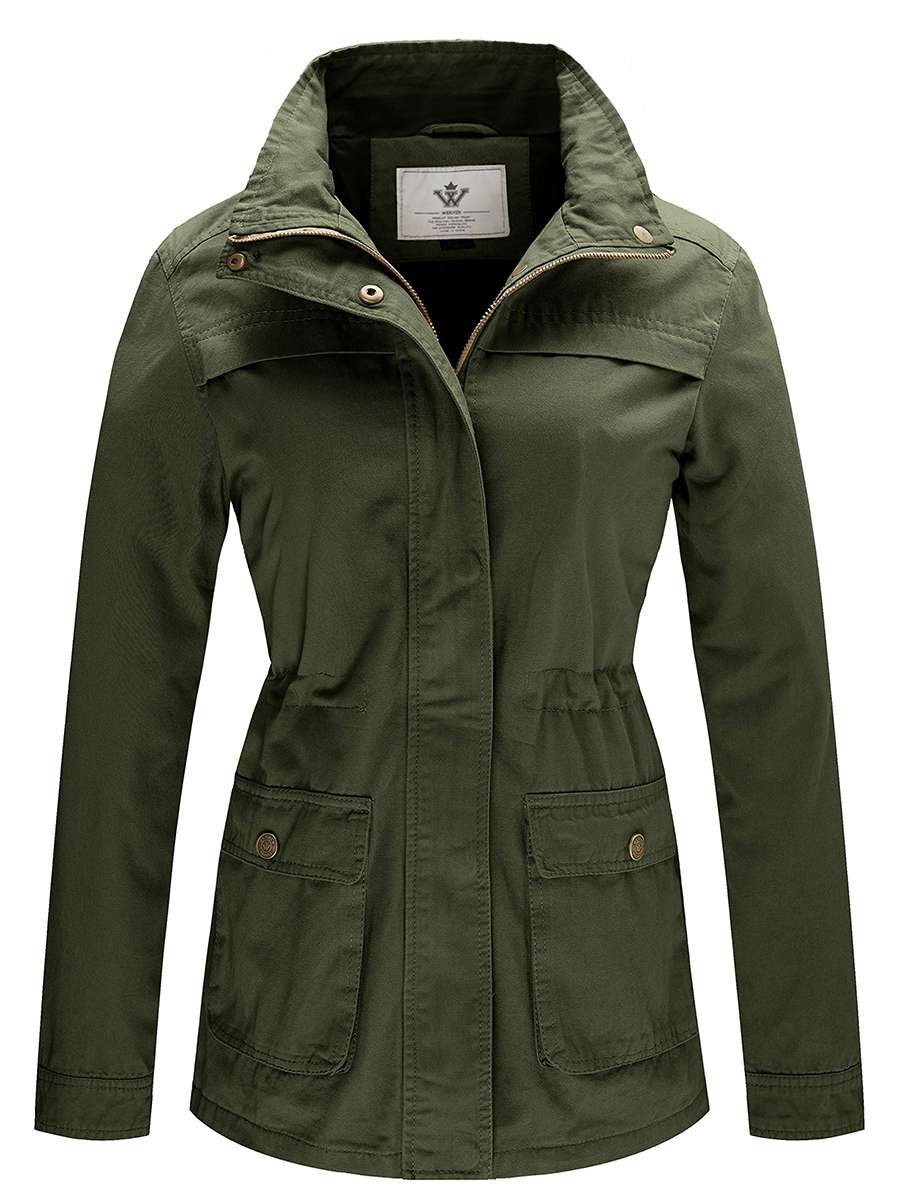 Women's Casual Military Jacket Cotton Stand Collar Utility Women's Casual Military Jacket Cotton Stand Collar Utility